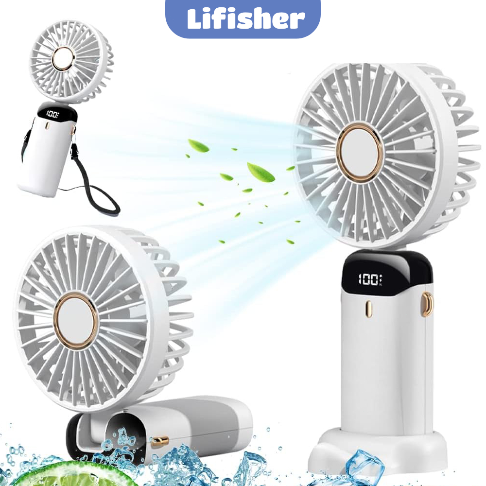USB Mini Fan LED Digital 6000mAh Portable Electric Fan Spray Light ...