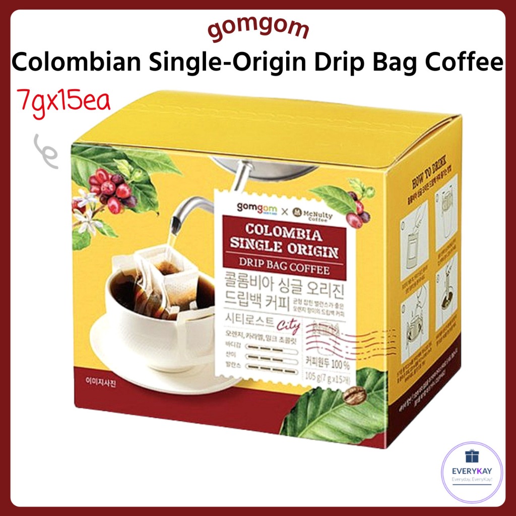 [GOMGOM] Colombian Single-Origin Drip Bag Coffee 7g x 15pcs | Ground Coffee | 黑咖啡 Kopi | McNulty ...