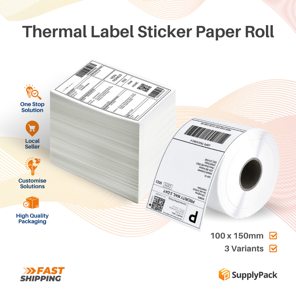 Thermal Label Printing Sticker Paper Roll 100mm x 150mm 350 Pieces Per ...