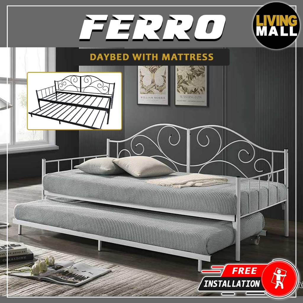 Living Mall Ferro Metal Daybed Bed Frame with Pull-Out in Black or ...