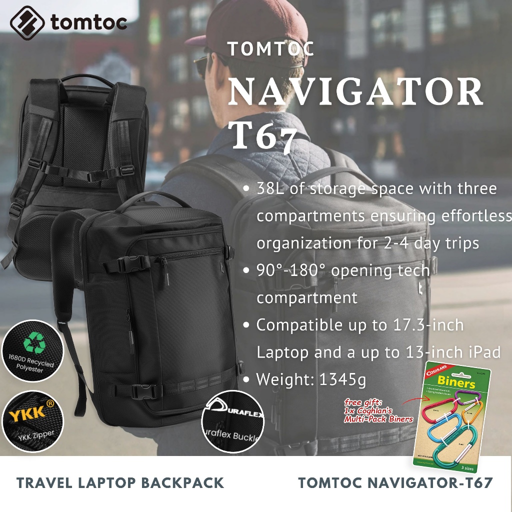 Tomtoc Navigator-T67 Travel Laptop Backpack | Laptop Bag (Black) | Shopee Singapore