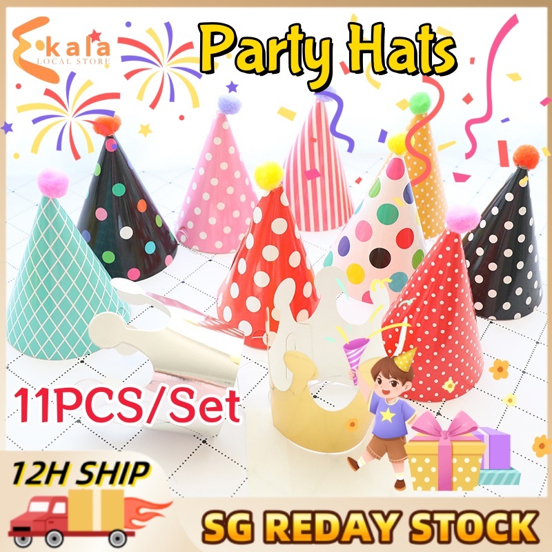 【SG】11PCS Colorful Party Hats Crown Birthday Hat Kids Party Hats For ...