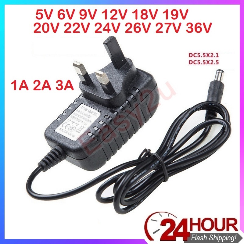 UK Plug AC To DC Power Adapter 3V 5V 6V 9V 12V 18V 20V 21V 22V 24V 25V ...