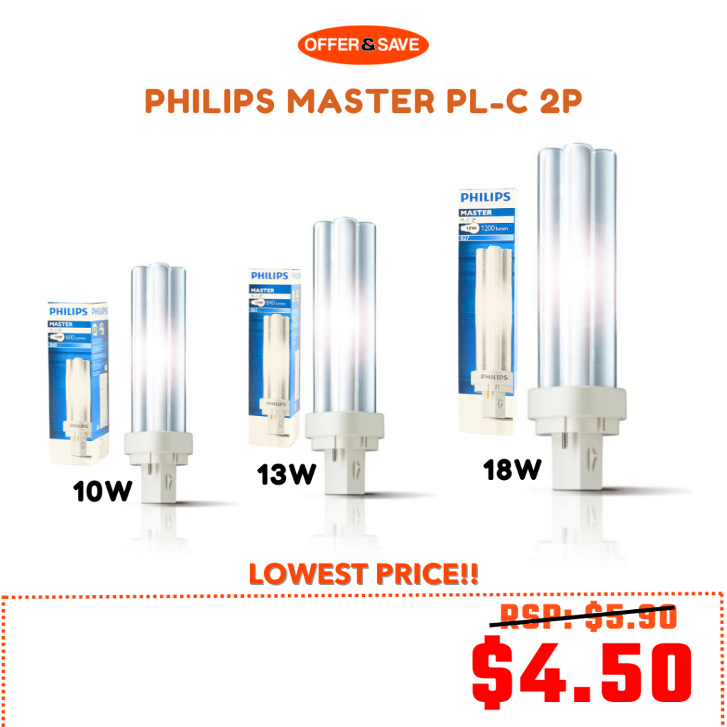 [LOWEST PRICE] PHILIPS MASTER PL-C/PLC 2 Pin 10W/13W/18W 865/840/827 Light G24D Head | Shopee ...