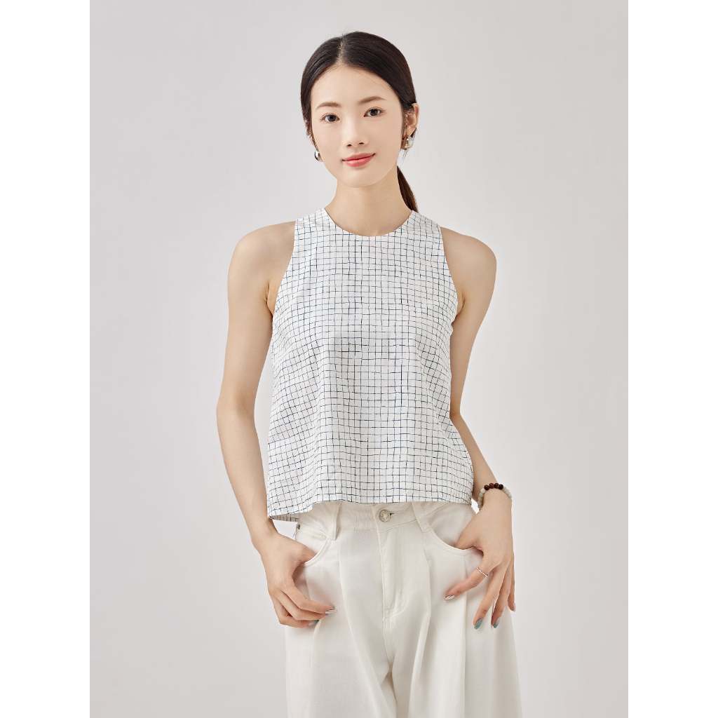 Checkered Sleeveless Shell Top | Checkered Square-Neck Romper ...