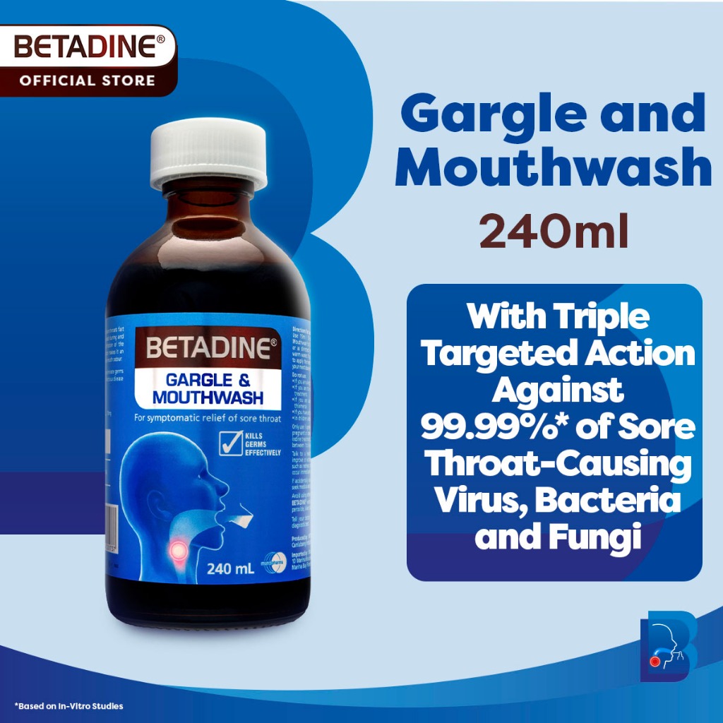 Betadine Gargle and Mouthwash PVP-I 1% for Throat Relief 240ml [EXP 7 ...