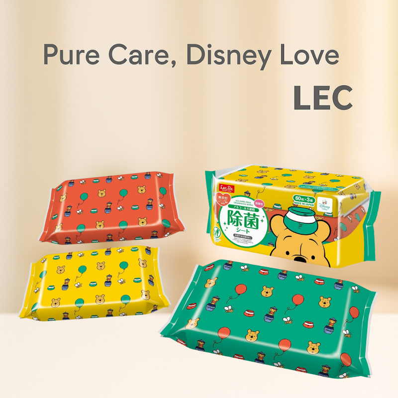 LEC Disney Pooh Baby Wipes 60 Sheets×3 packs – Alcohol-Free, Gentle ...