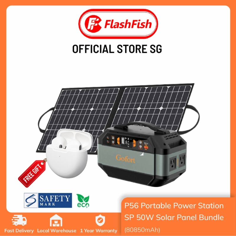 Flashfish P56 Portable Power Station and SP 50W Solar Panel Bundle (80850mAh)-1 Year Local ...