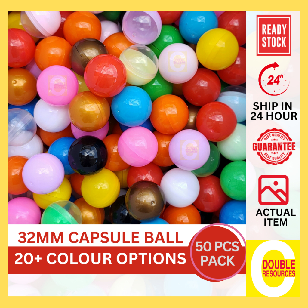 50pcs 32mm Mini Gachapon Capsule Ball Lucky Draw Ball Plastic Ball for ...