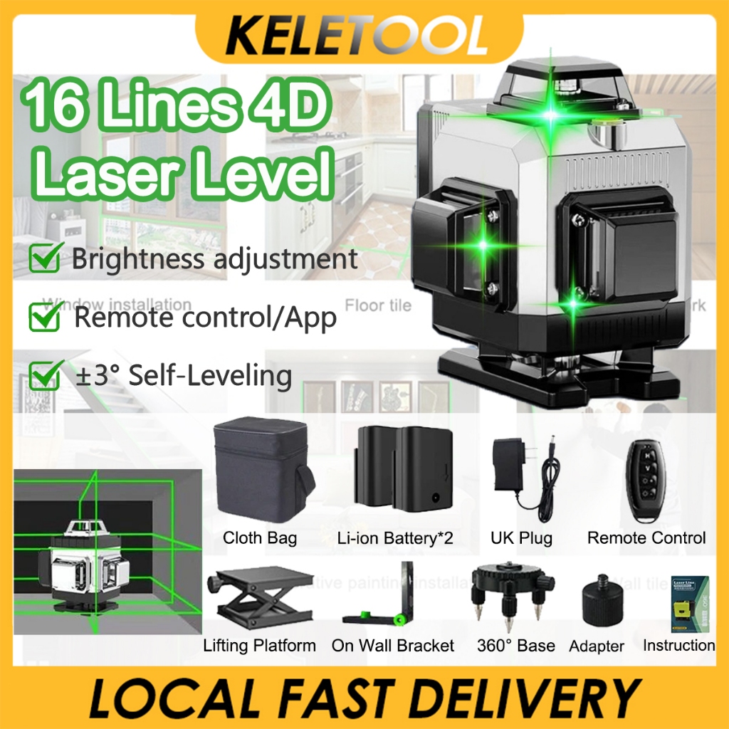 16 Lines 4D Laser Level 360° High-precision laser Level Remote Control ...