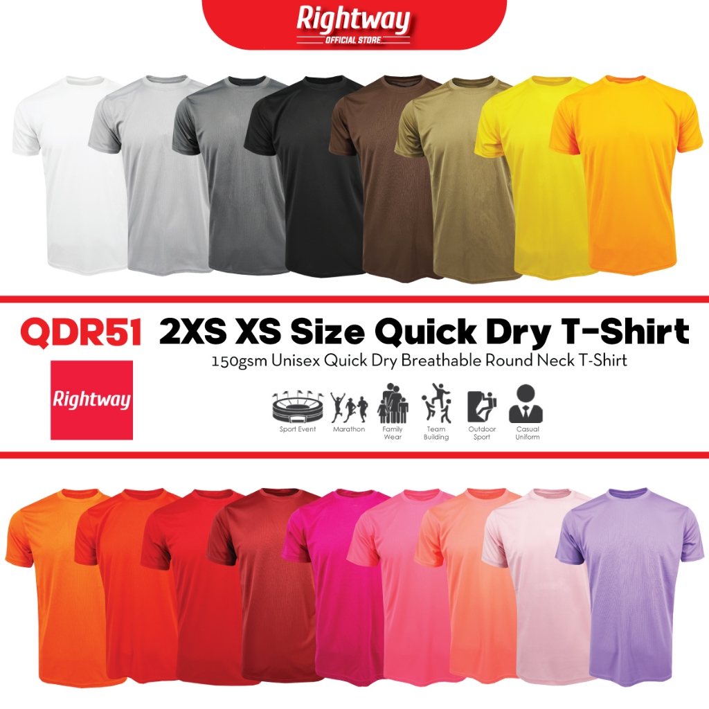 RIGHTWAY Quick Dry Round Neck Small Size 2XS XS Unisex Microfiber Plain ...