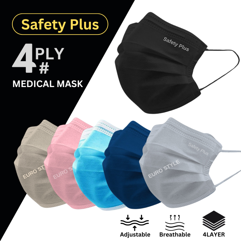 Safety Plus l Balck Medical 4ply Mask 50pcs Earloop Adult BFE 98% ...