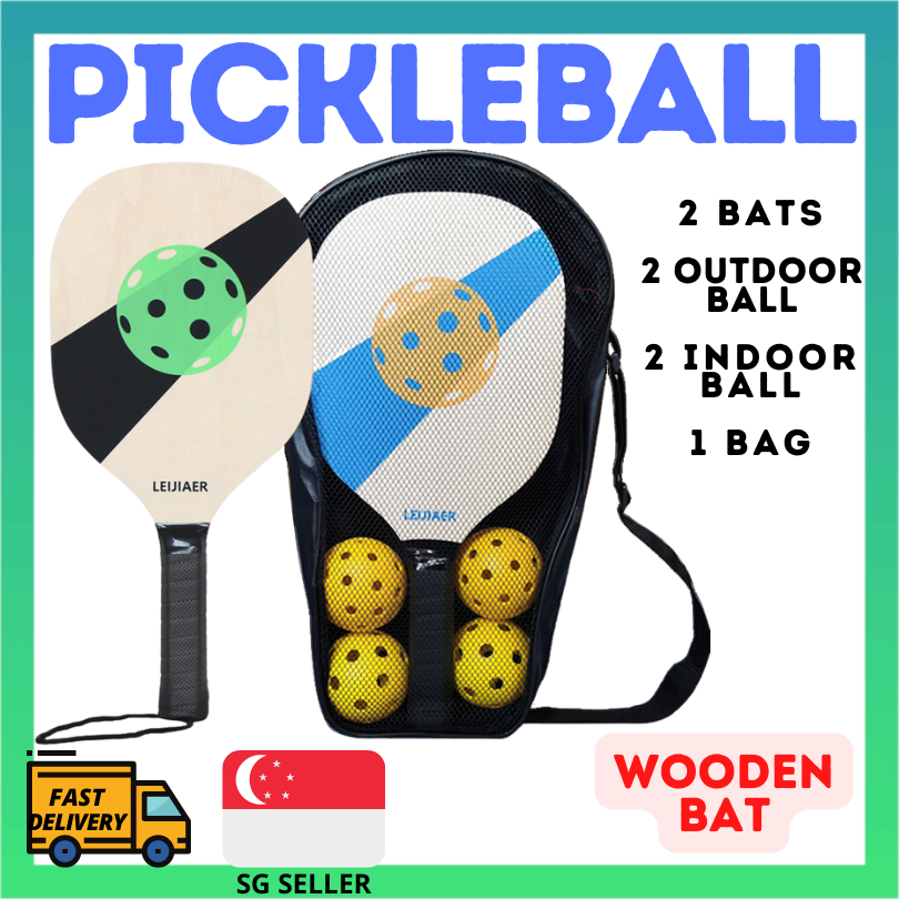 [SG SELLER][PICKLEBALL SET] 2 PICKLE BALL BATS 4 BALLS WITH CARRY BAG ...