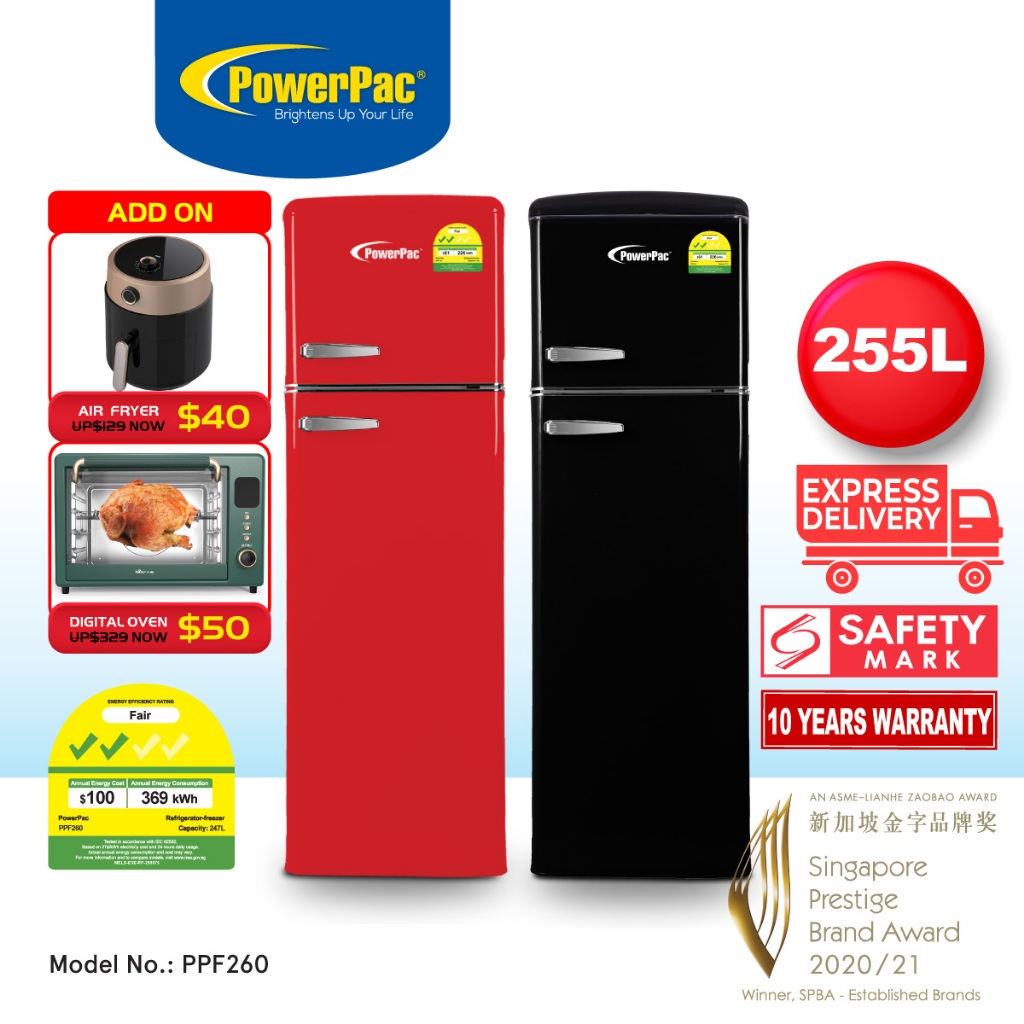 PowerPac 2-Door Fridge 255L Retro Fridge (PPF260) | Shopee Singapore