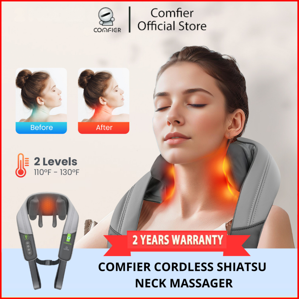 COMFIER CF-6812 Cordless 4D Kneading Neck Massager with Heat,2 Heating ...