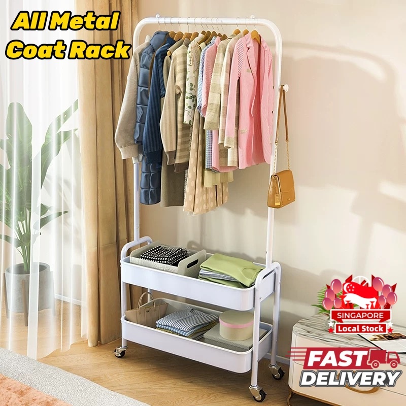 【All Metal】Adjustable Clothes Rack Set Bedroom Heavy-Duty Coat Stand ...