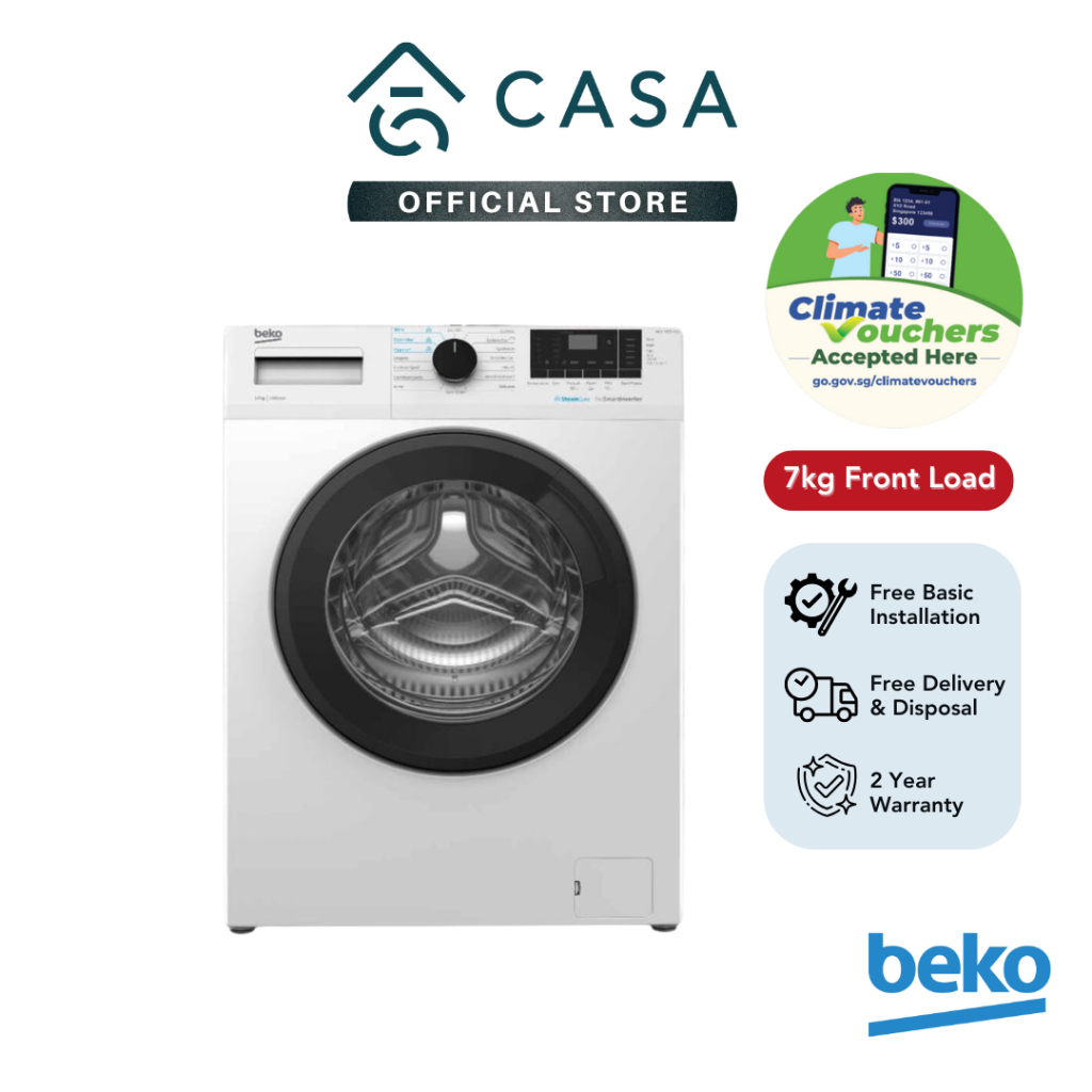 [Climate Voucher] Beko 7kg Front Load Washing Machine | WCV7615VSG ...