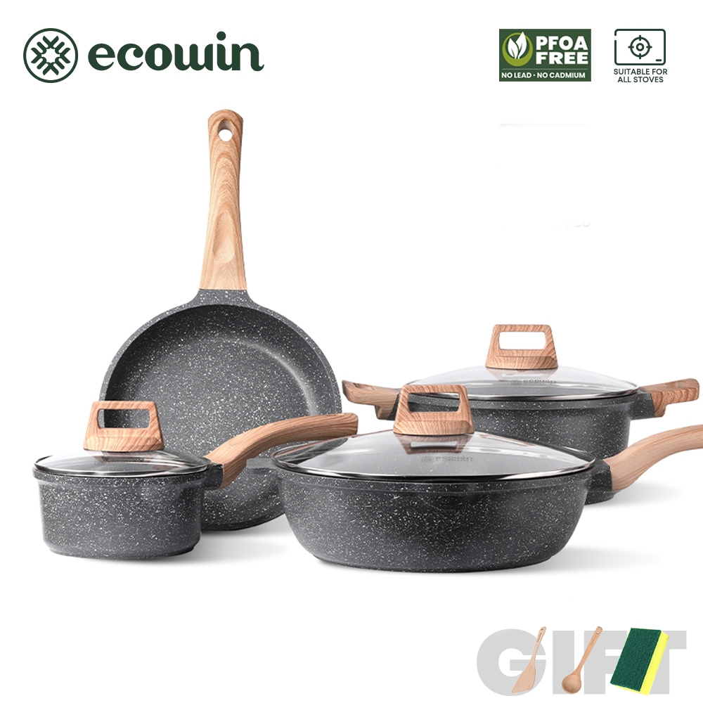 Ecowin 10Pcs Pots and Pans Set, Cookware Set Nonstick Black Granite ...