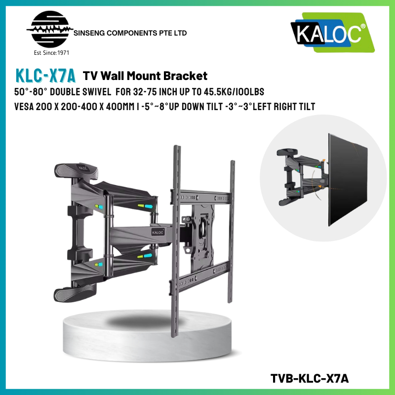 Kaloc KLC-X7A Upgraded Version of X7 32-75 inch 50-80° Double Swivel TV Wall Mount Bracket (Load ...