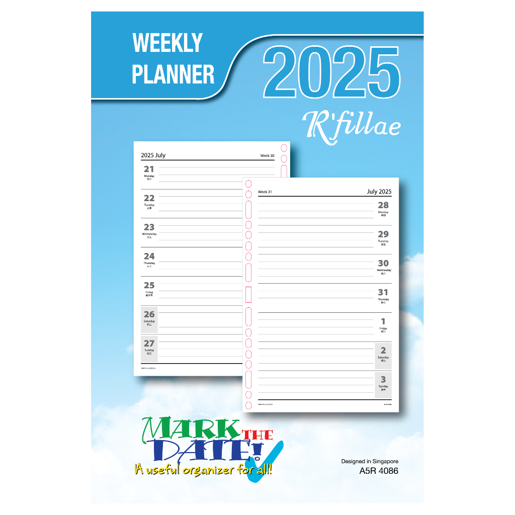 R'fillae 4086 A5/A6 Weekly Planner Diary Refill (2025) | Shopee Singapore