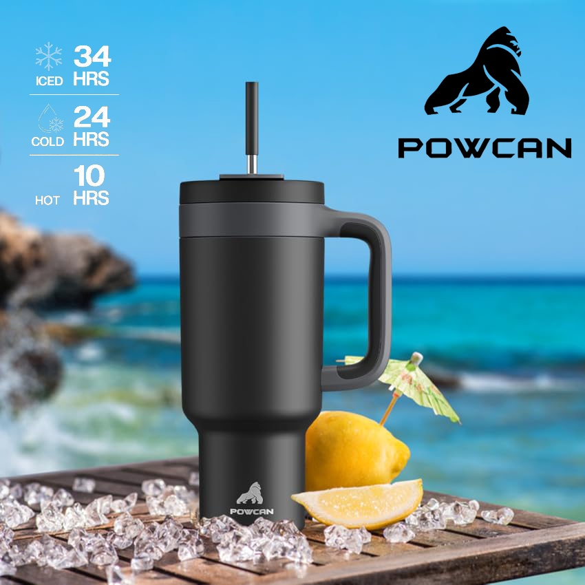 POWCAN Insulated Tumblers With Handle And Straw 40oz Stainless Steel ...