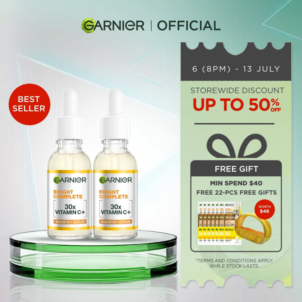 BESTSELLER Garnier Bright Complete Vitamin C+ BHA Niacinamide Fade Dark Spot Serum (30mlx2) 100X ...