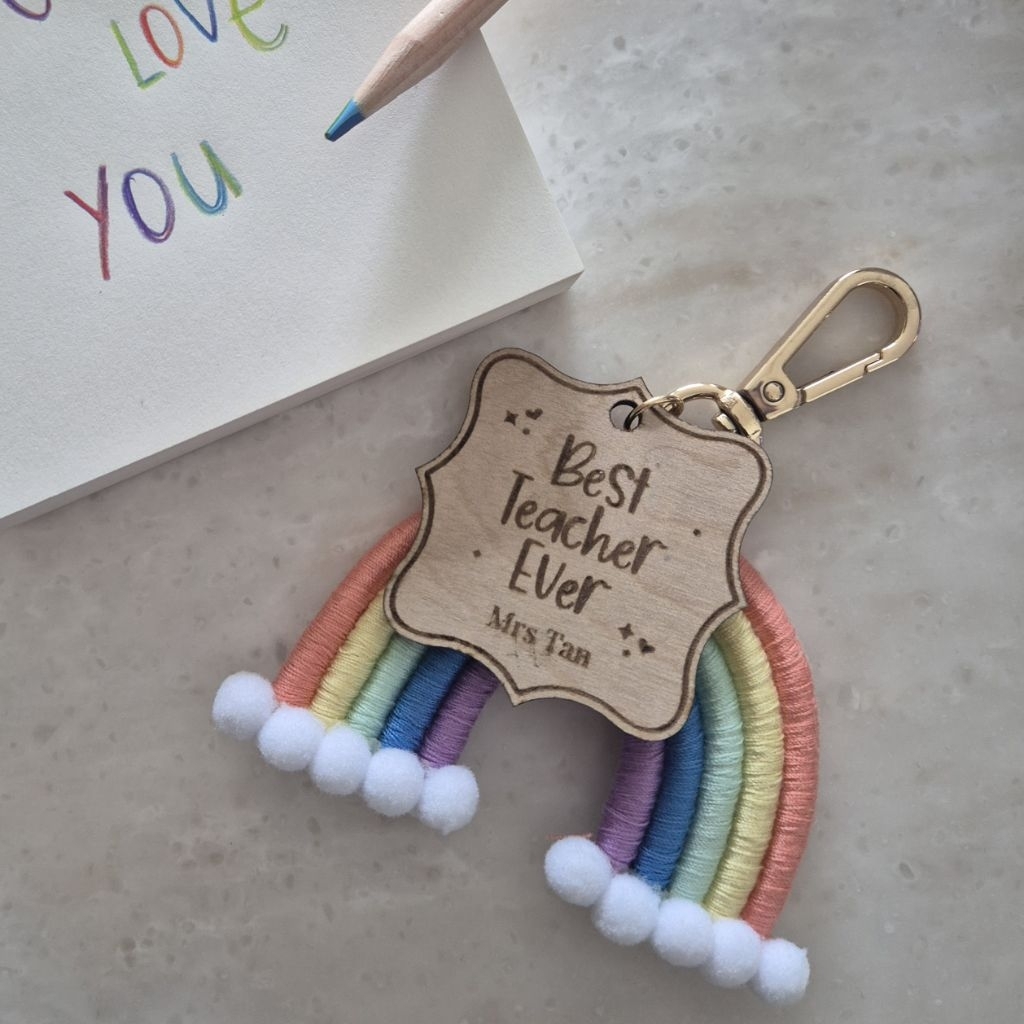 Rainbow Personalised Keyring | Bag Tag | Teacher's Day Gift Idea ...