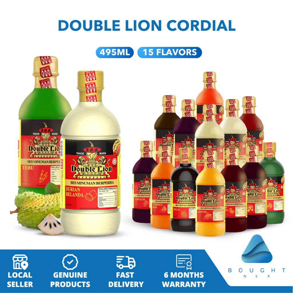 Double Lion Cordial - Halal, 495ml, 15 Flavors, Flavored Concentrate ...