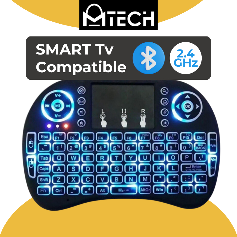 Mtech Wireless Backlit USB Dongle Rechargeable Air Mouse Mini Keyboard ...