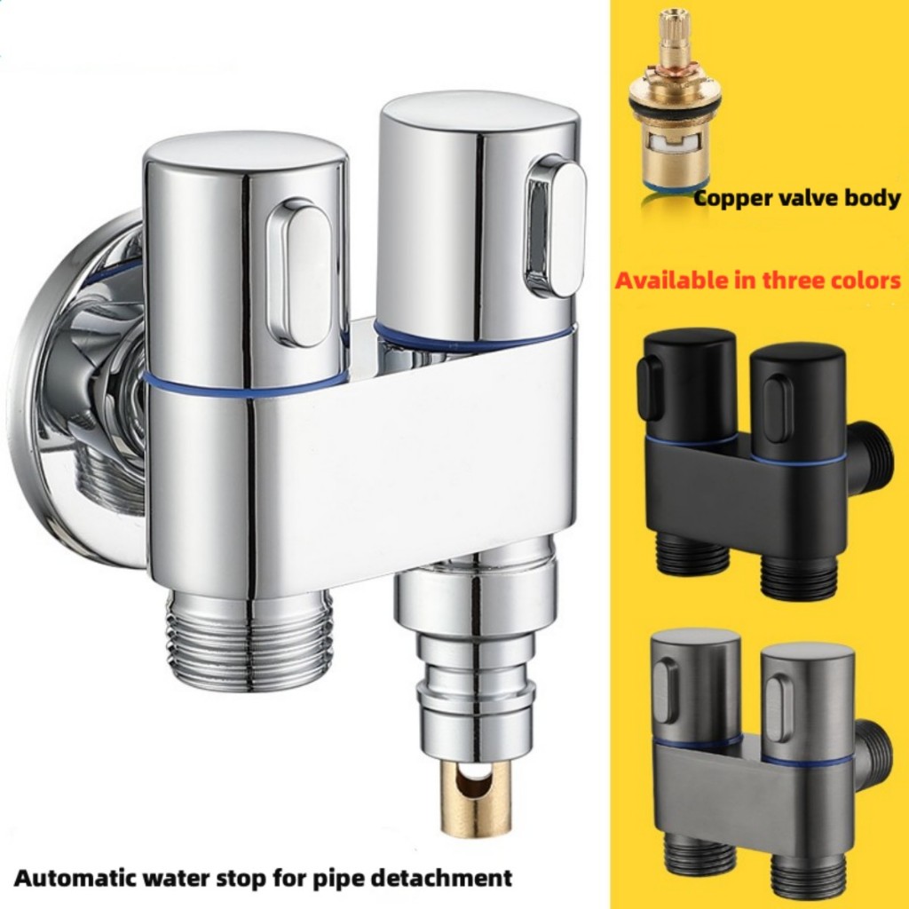 "Ready stock" double outlet washing machine faucet angle valve one in ...