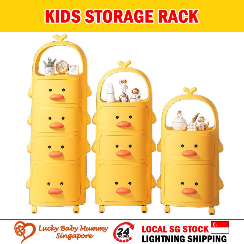 F918 Yellow Duck Multilayer Storage Shelf Rack w Wheels Snacks ...