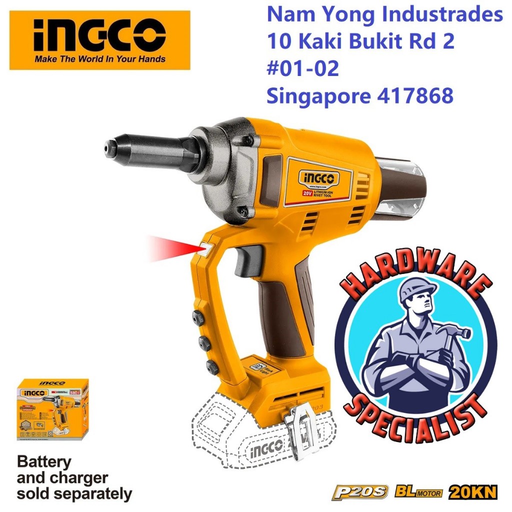 Ingco CRTLI2005 20V Lithium-Ion Brushless Motor Cordless Rivet Gun ...