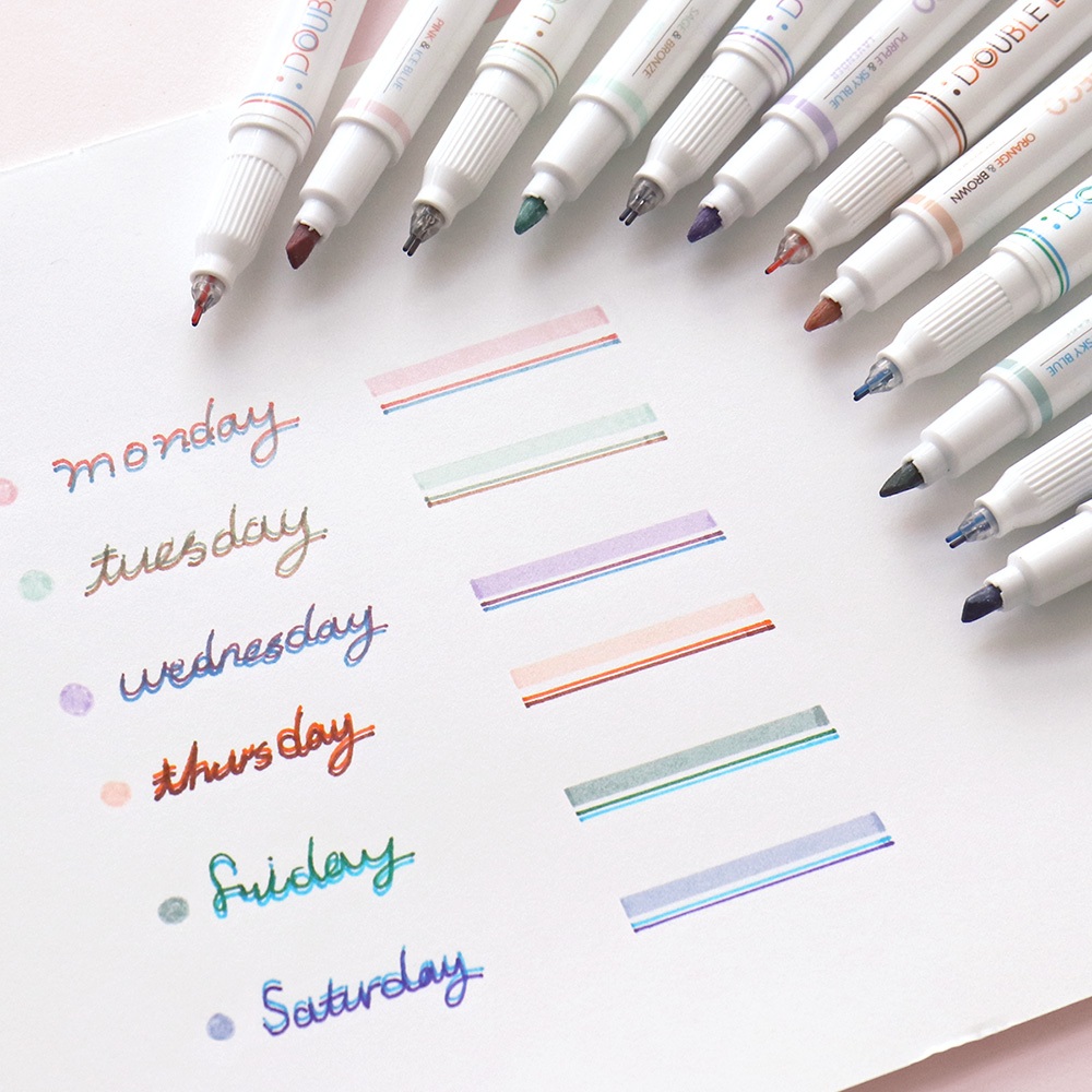 DOUBLE LINE DECO PEN / DAGGU PENS - thick thin nib both marker ink pen ...