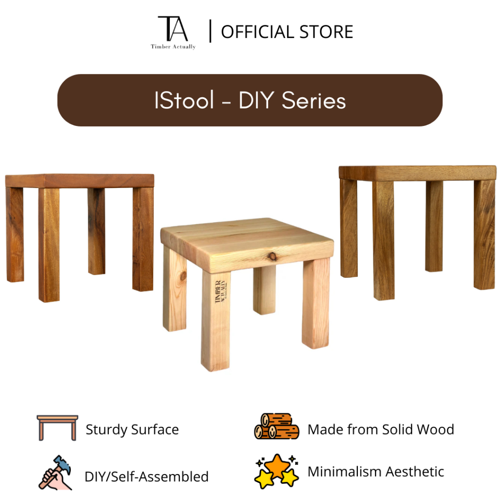 [SG STOCK] Solid Wood iStool - DIY Series Khaya Angsana Versatile Stools for Living Room, Cafes ...