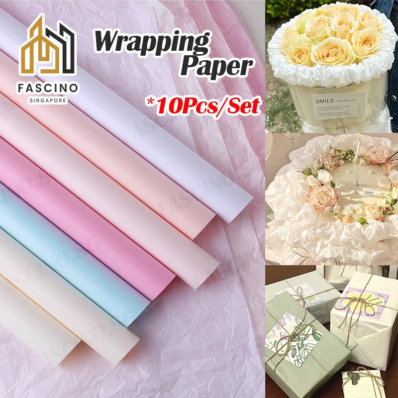 【SG】10Pcs Set Korean Cream Color Floral Wrapping Paper Gift Cake ...