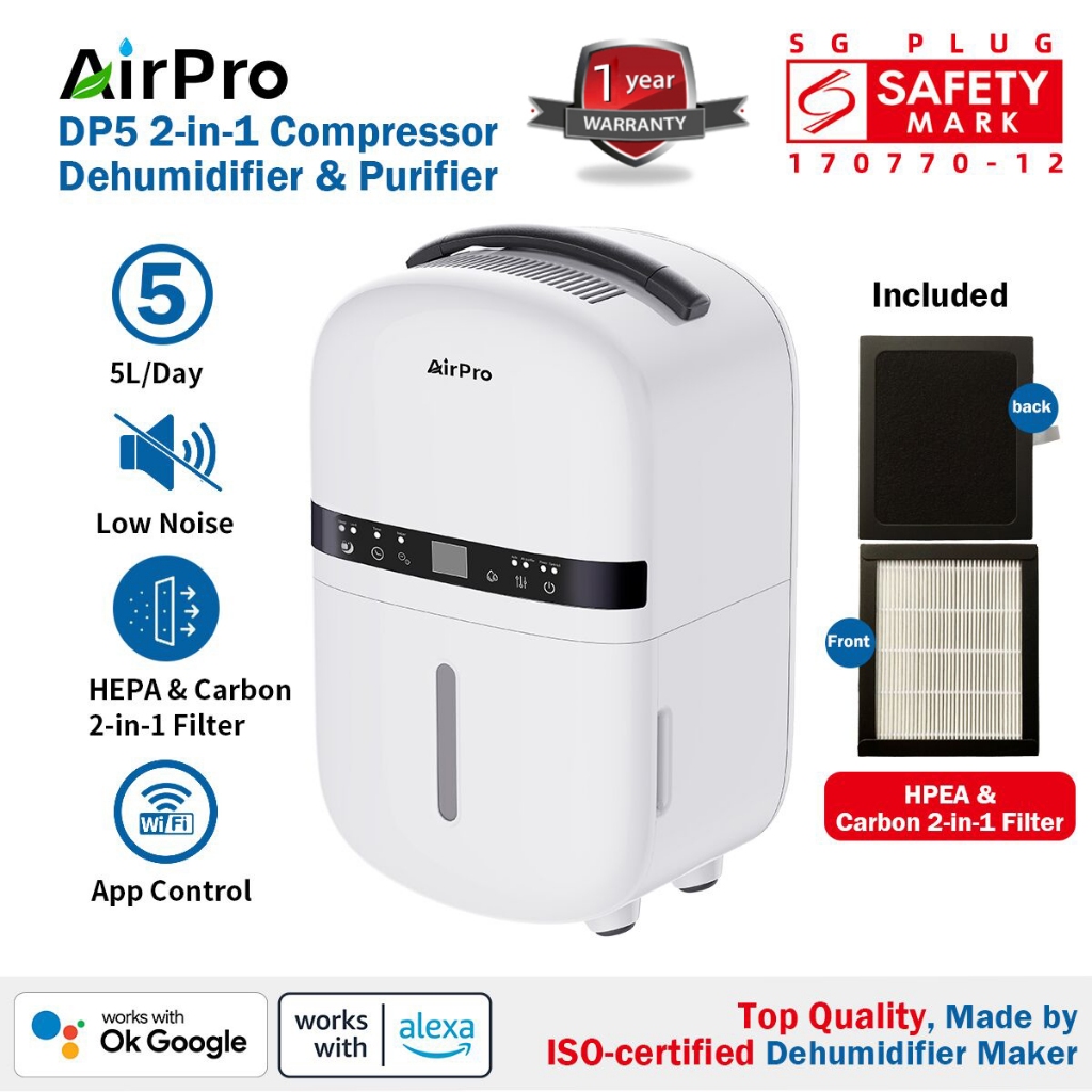 AIRPRO DP5 5L Compressor Dehumidifier & Air Purifier/ Lowest Noise ...