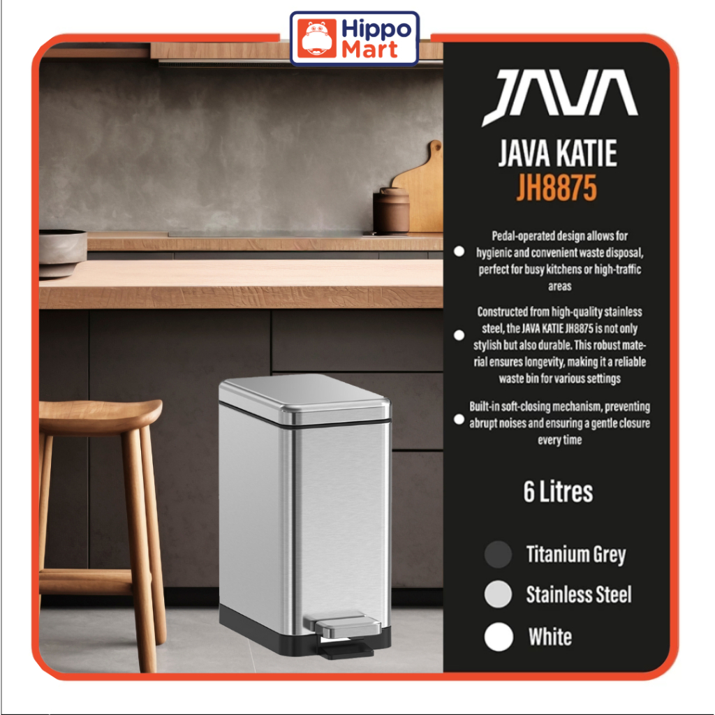 JAVA Dustbin | KATIE | JH8875 | 6L | Step Bin | Soft Closing | Trash ...