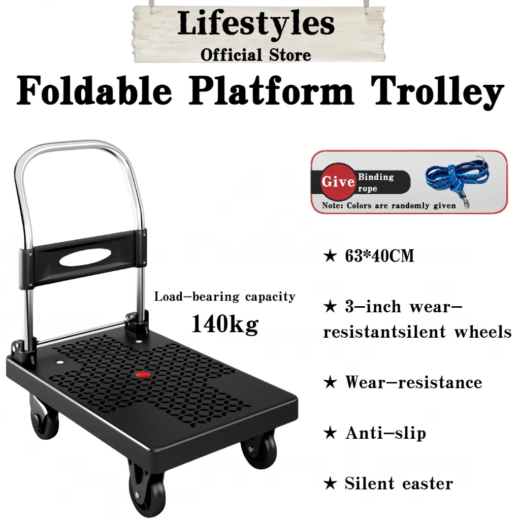 【24H Shipping】Foldable Trolley 50kg/100kg | Anti-Slip | Silent Wheels ...