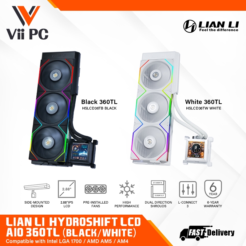 LIAN LI HYDROSHIFT LCD 360TL BLACK / WHITE 360MM AIO LIQUID COOLER 2.88 ...