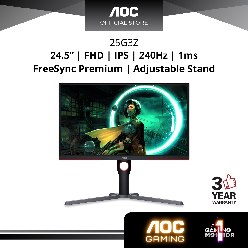 AOC 25G3Z 24.5" FHD 240Hz 0.5ms FreeSync Premium Gaming Monitor | Shopee Singapore