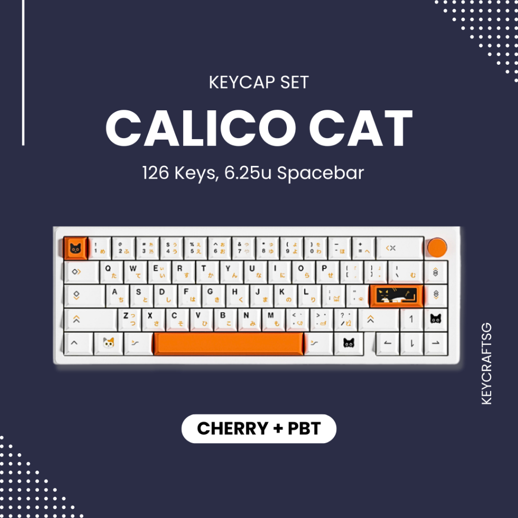 🇸🇬 Cute Calico Orange Cat Keycaps Cherry Profile PBT Dye Sublimation ...