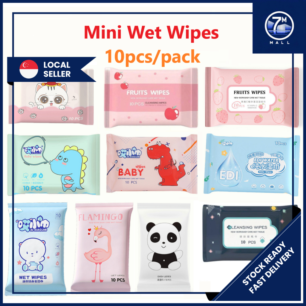 🇸🇬 Mini Wet Wipes 10pcs | Baby Kids Mom Antibacterial Wet Tissue Travel ...