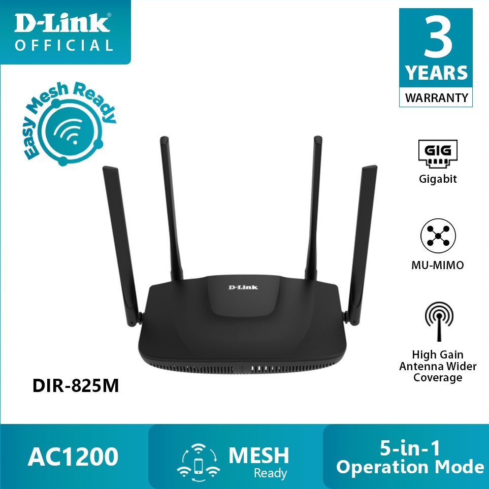 D-Link DIR-825M AC1200 Dual Band Gigabit 5-in-1 WiFi Wireless Router ...