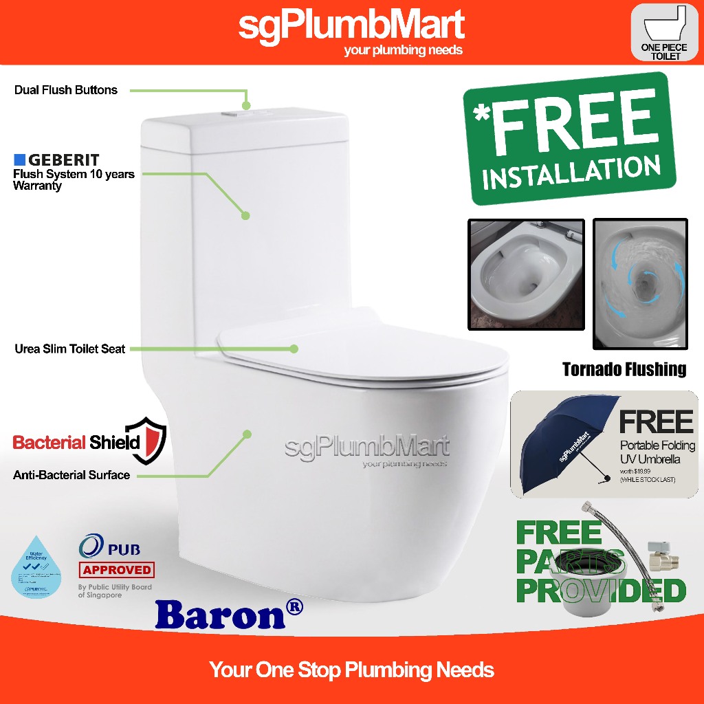 Baron x sgPlumbMart Toilet Bowl W818/W888/W898 One Piece WC Tornado Rimless flush Geberit ...