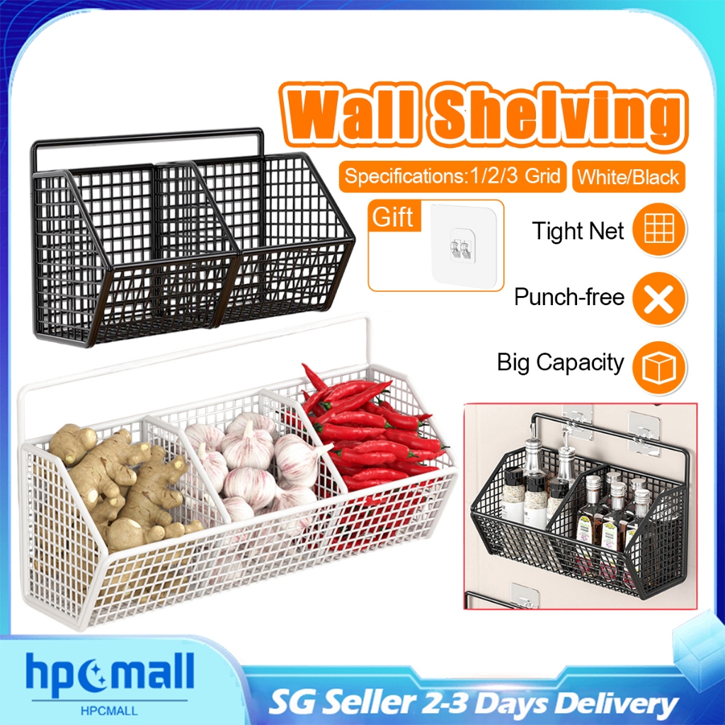 【SG Ready Stock】Wall Mounted Seasoning Storage Rack Fruit/Vegetable Rack Onion/Ginger/Garlic ...