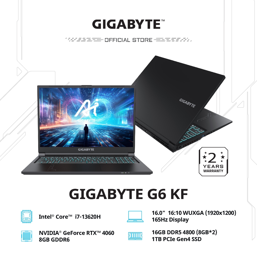 GIGABYTE G6 KF | 16.0" WUXGA 165Hz | i7-13620H | 16GB DDR5 | RTX 4060 ...
