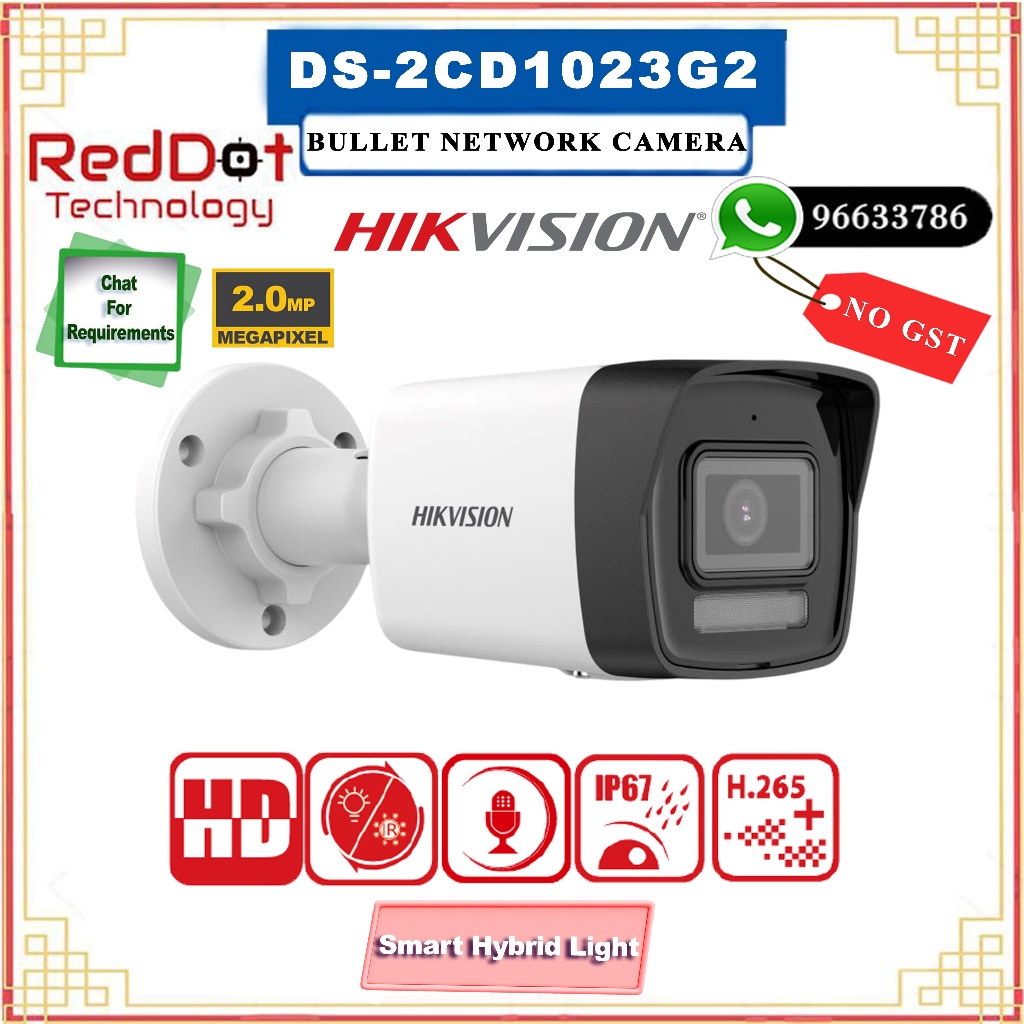 HIKVISION DS-2CD1023G2 2MP Smart Hybrid Light Fixed Bullet Network Camera (Local SG Seller ...