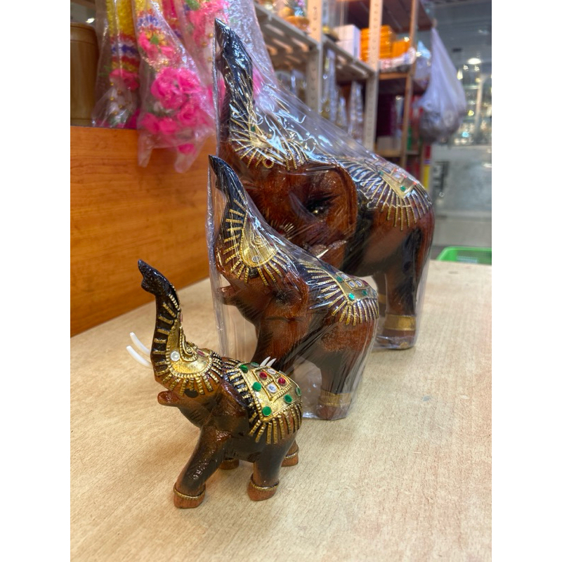 Hand Carved Wooden Elephant (Trunk Up) | Shopee Singapore