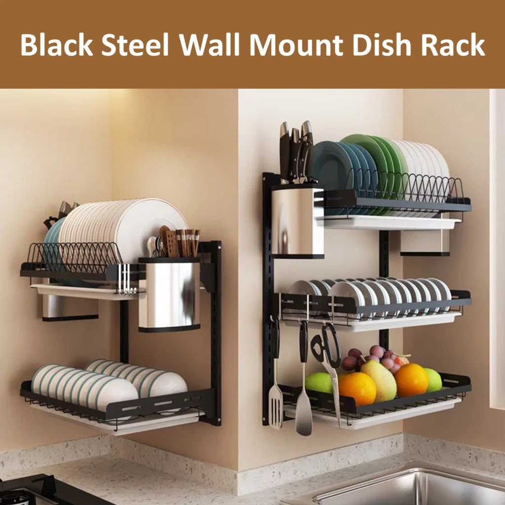 Black Kitchen Rack / Black Dish Rack / Black Wall Mount Dish Rack ...