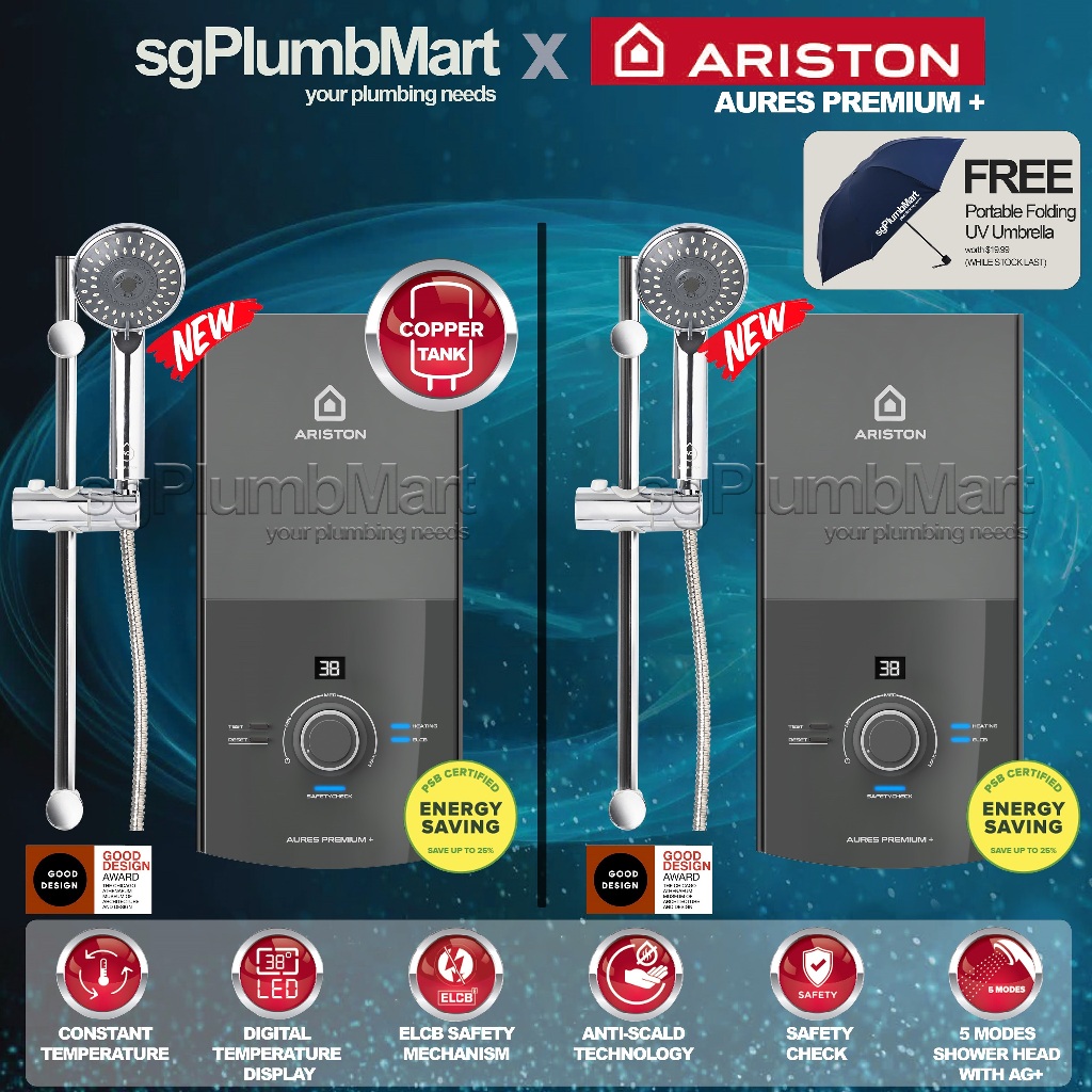 Ariston x sgPlumbMart Aures Premium+ Instant Water Heater with Built in ...